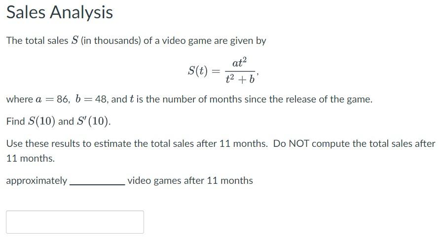 Solved The total sales S (in thousands) of a video game are | Chegg.com