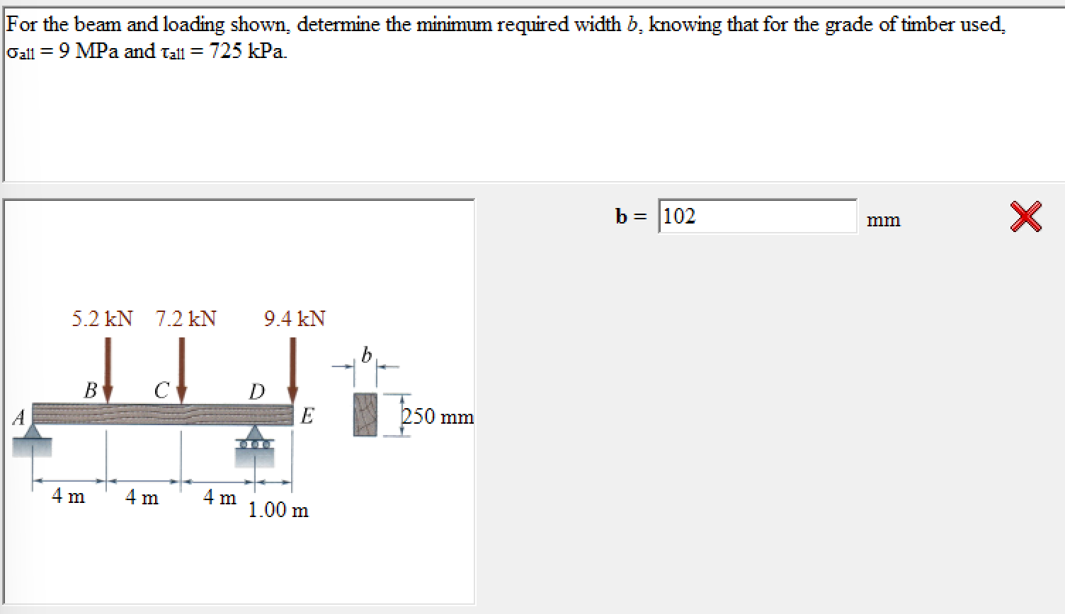 Solved For the beam and loading shown, determine the minimum | Chegg.com