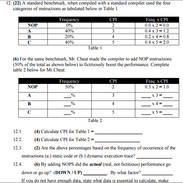 Solved 12. (22) A standard benchmark, when compiled with a | Chegg.com