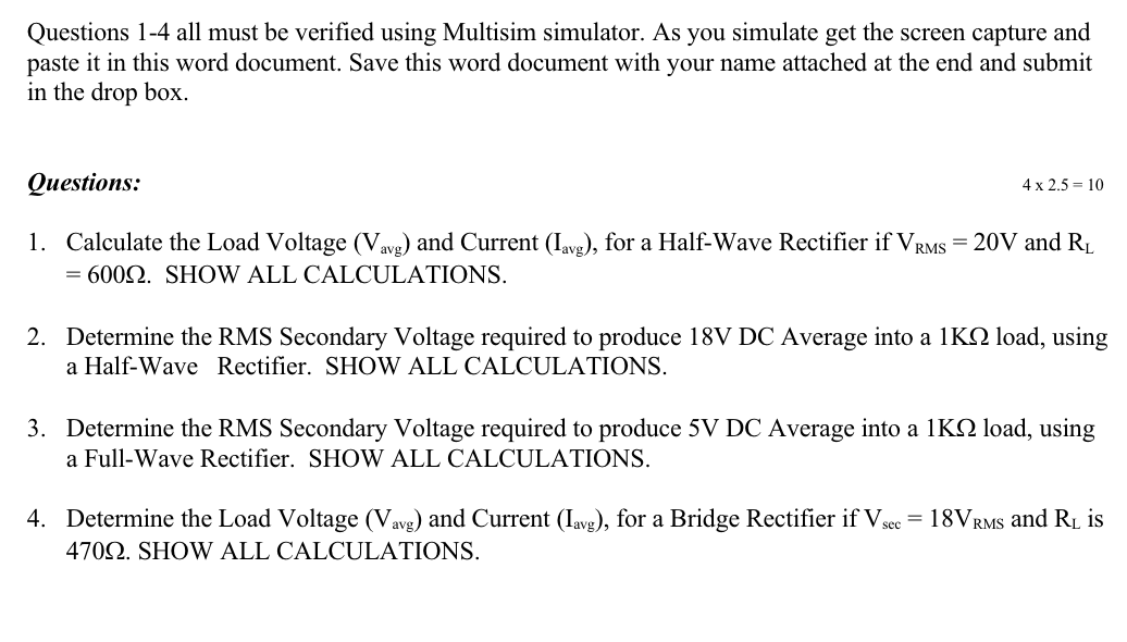 Solved Questions 1-4 all must be verified using Multisim | Chegg.com