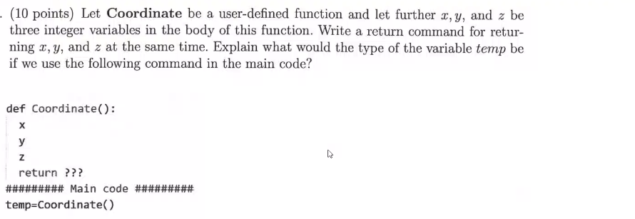 Solved (10 points) Let Coordinate be a user-defined function | Chegg.com