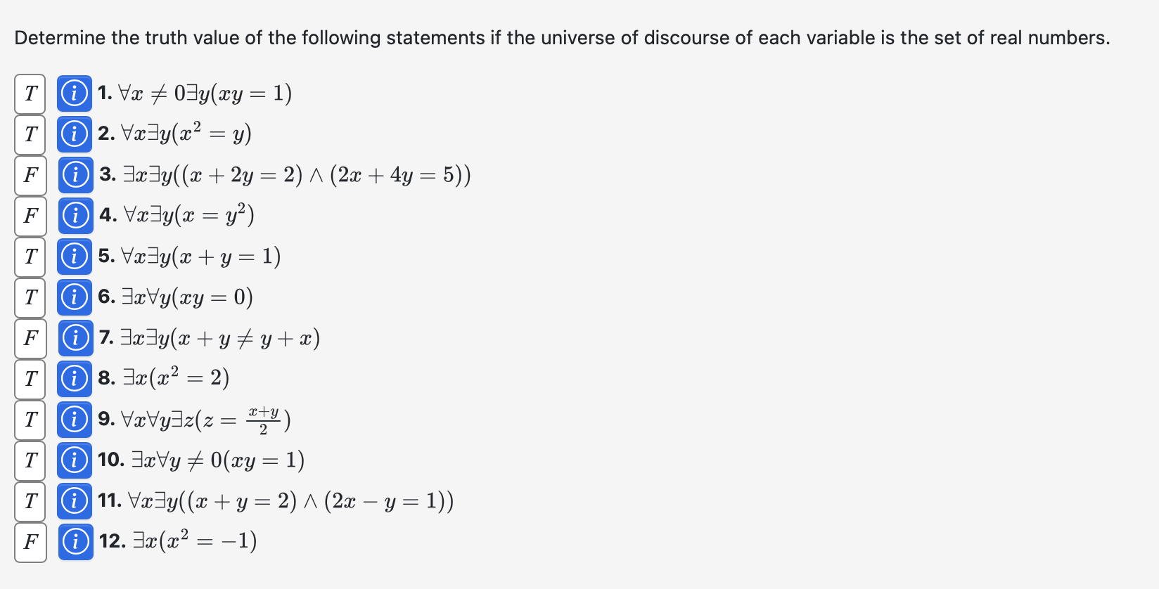 Solved Determine the truth value of the following statements | Chegg.com