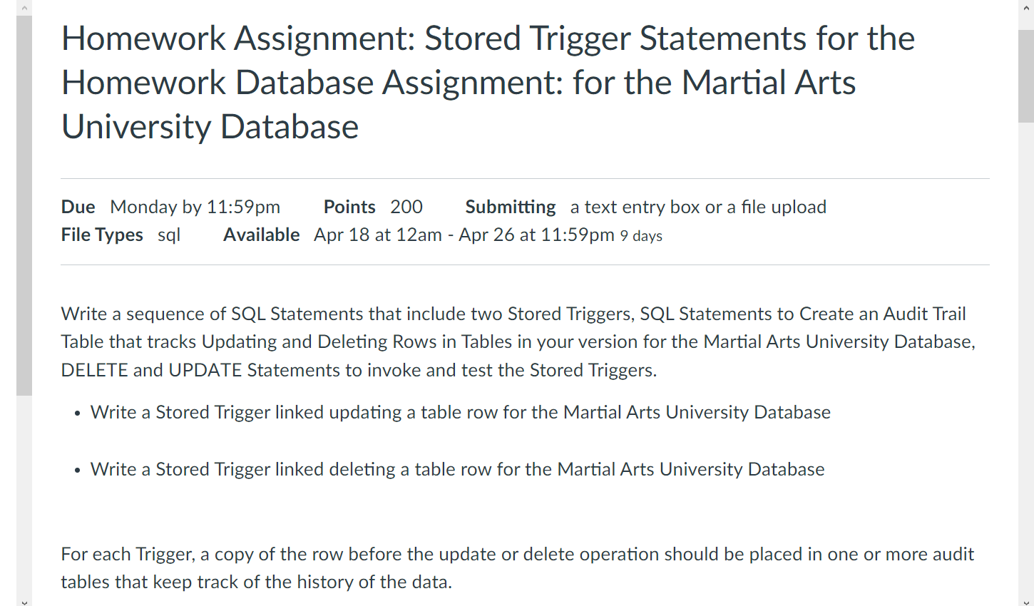 Homework Assignment Stored Trigger Statements For 