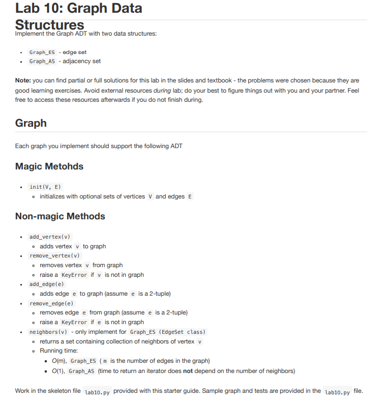 Solved Using Skeleton File Of Lab10 Py Provide Completed