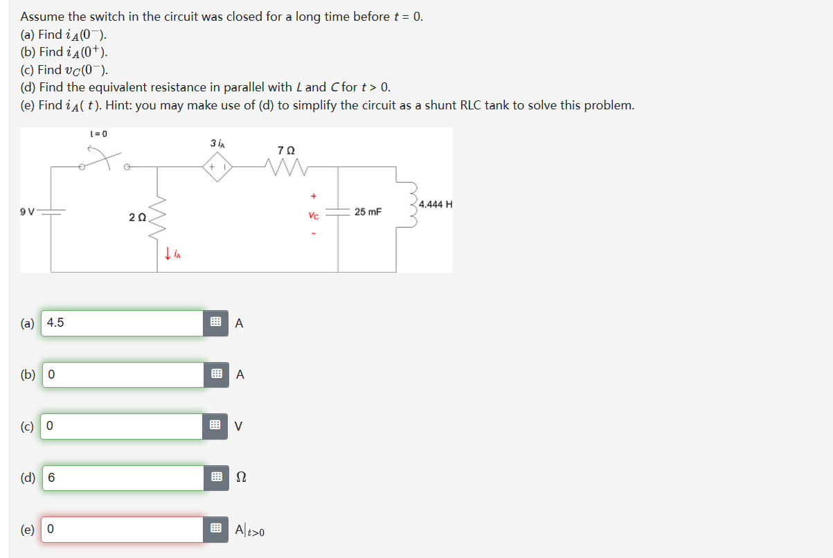Solved Assume the switch in the circuit was closed for a | Chegg.com