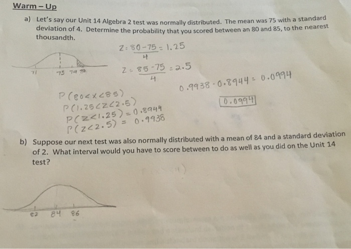 Solved Warm-Up a) Let's say our Unit 14 Algebra 2 test was | Chegg.com