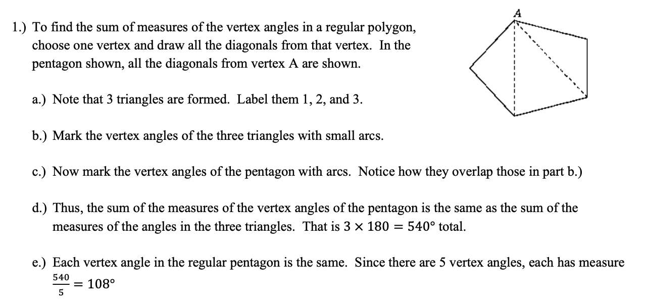 1.) ﻿To find the sum of measures of the vertex angles | Chegg.com