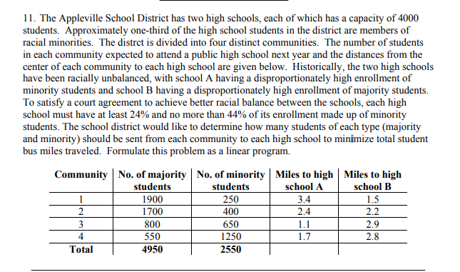 Solved 11. The Appleville School District has two high | Chegg.com