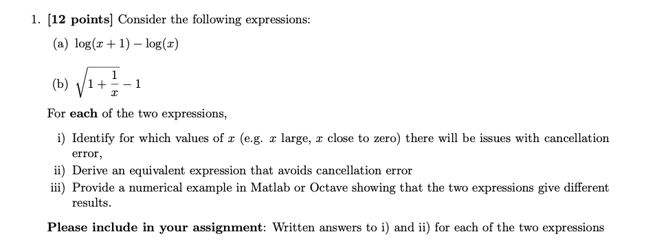 Solved 1. (12 points] Consider the following expressions: | Chegg.com