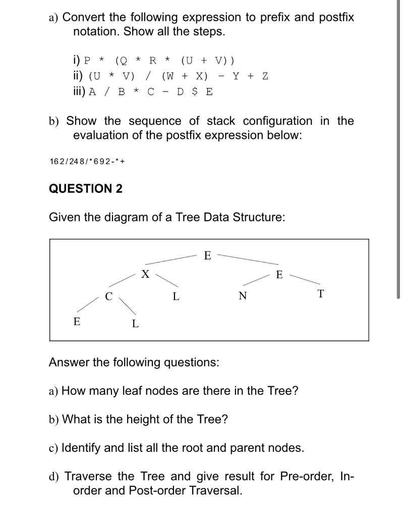 Solved a) Convert the following expression to prefix and | Chegg.com