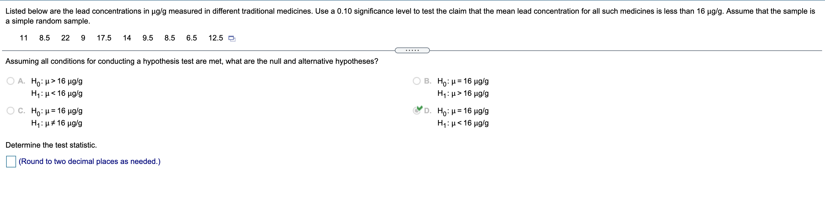 Solved Listed below are the lead concentrations in ug/g | Chegg.com