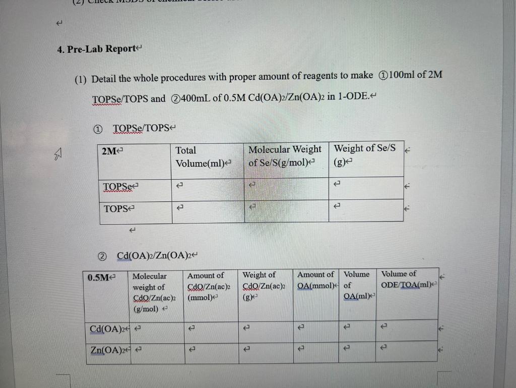 (2) 4. Pre-Lab Report (1) Detail the whole procedures | Chegg.com