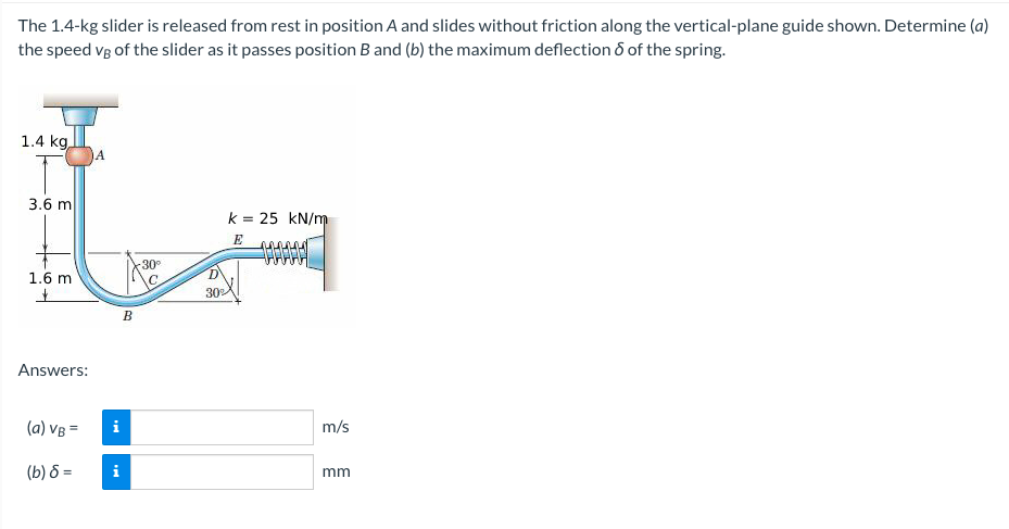 Solved The 1.4-kg slider is released from rest in position A | Chegg.com