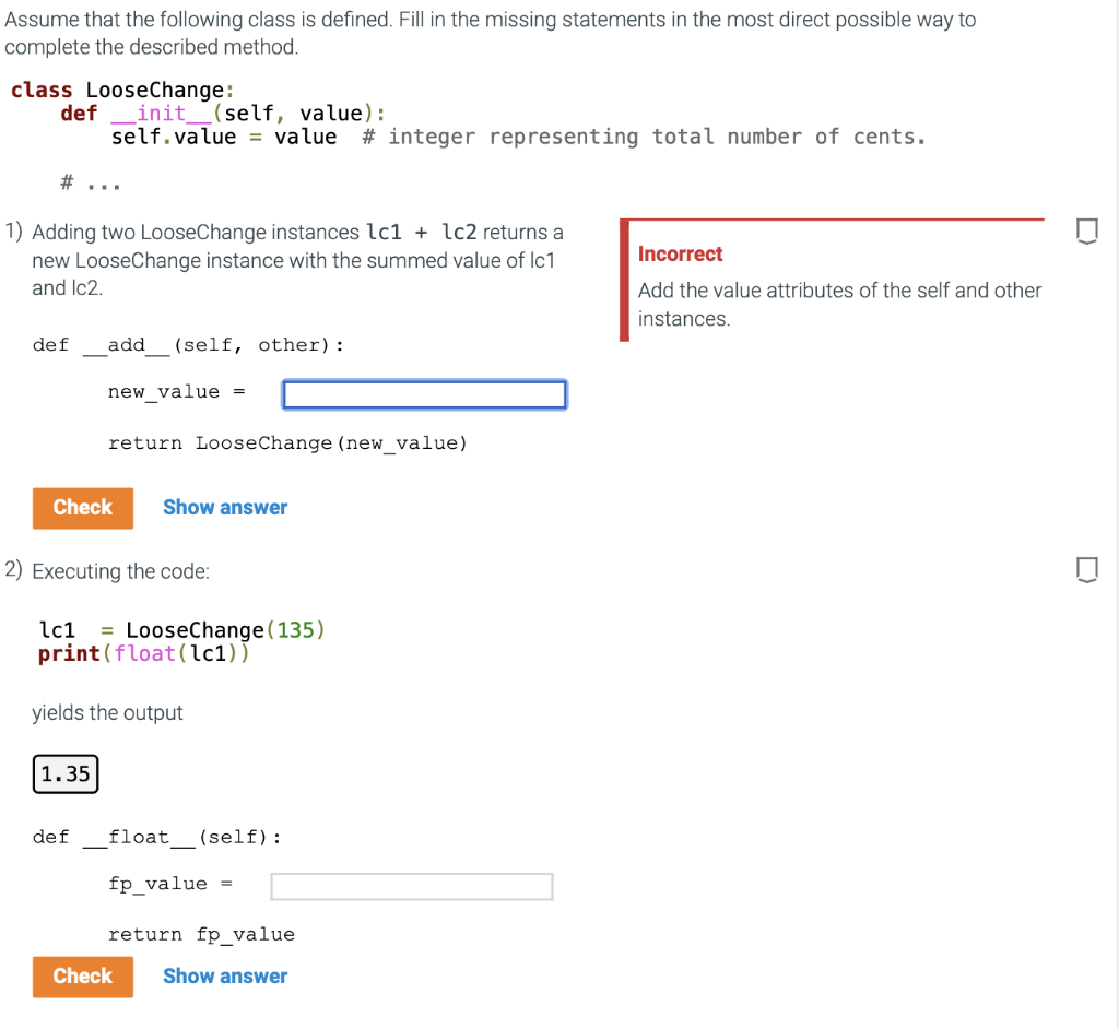 Solved Assume that the following class is defined. Fill in | Chegg.com