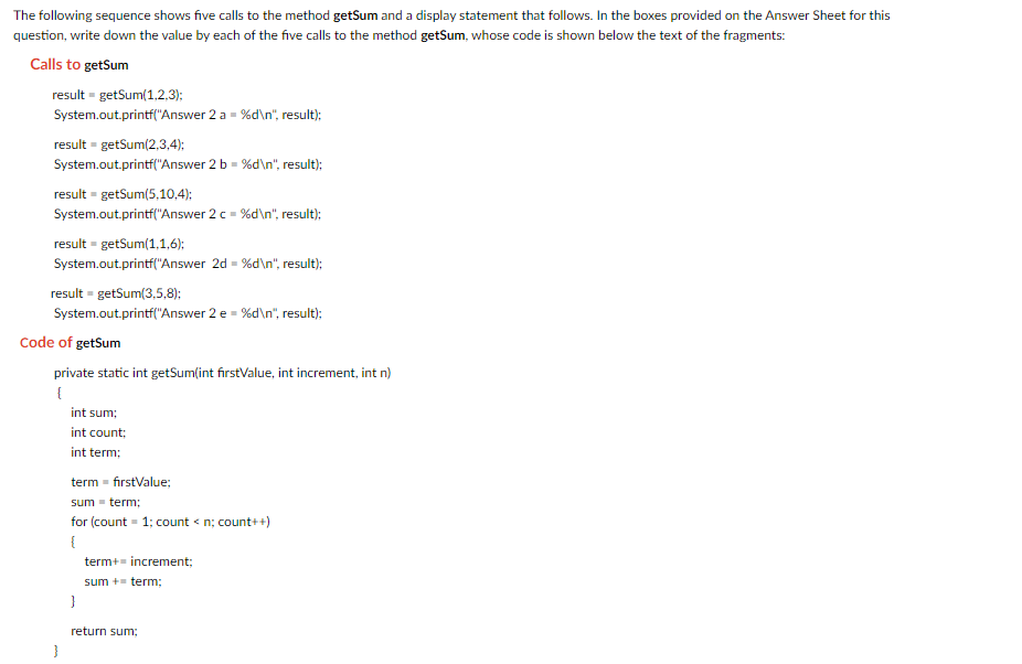 Solved The following sequence shows five calls to the method | Chegg.com