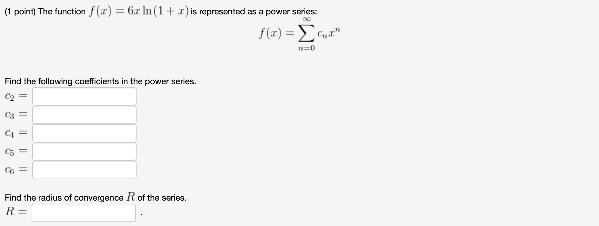 Solved (1 point) The function f(x) = 6x ln(1 + x) is | Chegg.com