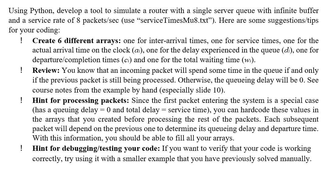 Using Python, develop a tool to simulate a router | Chegg.com