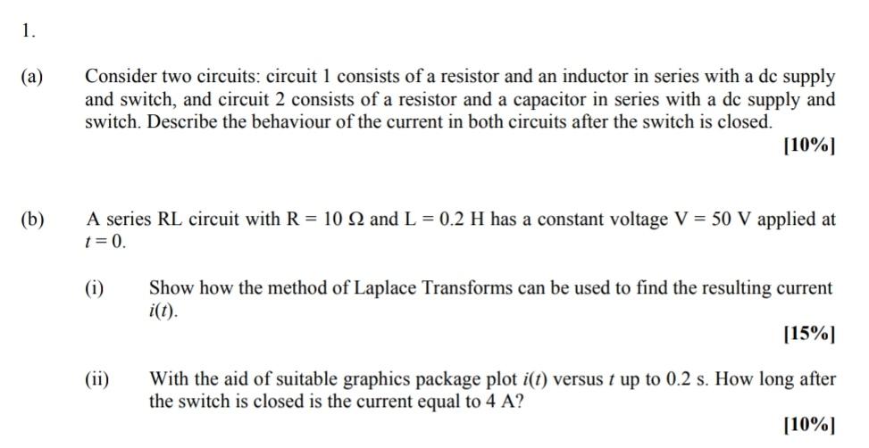 Solved 1. (a) Consider two circuits: circuit 1 consists of a | Chegg.com