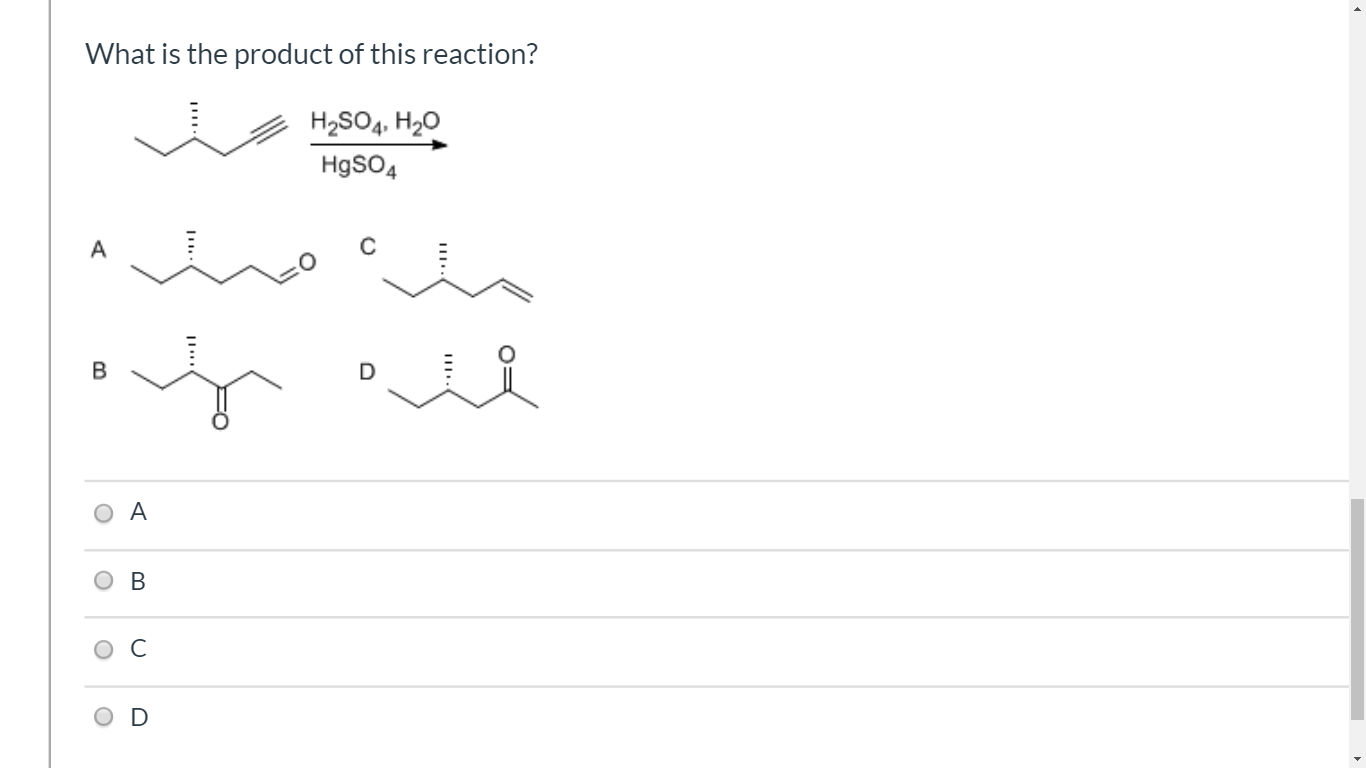 Solved What is the product of this reaction? H2SO4, H20 | Chegg.com