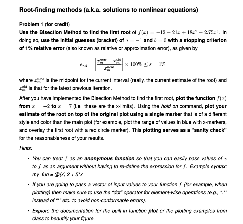 Solved Root-finding methods (a.k.a. solutions to nonlinear | Chegg.com