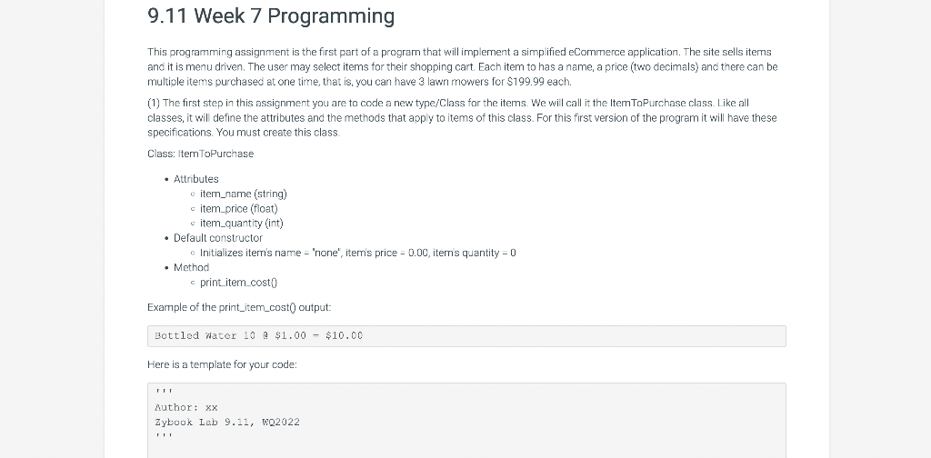 Solved 9.11 Week 7 Programming This programming assignment | Chegg.com