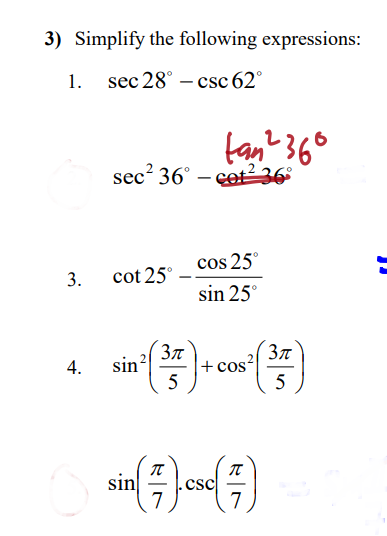 Solved 3) Simplify the following expressions: 1. | Chegg.com
