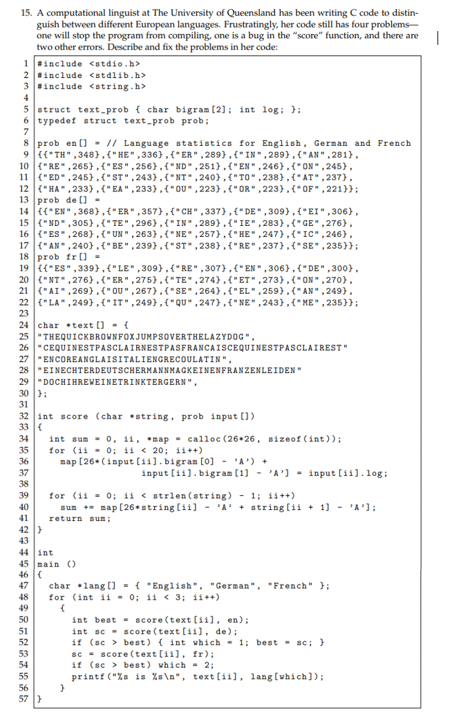 Solved 15. A computational linguist at The University of | Chegg.com