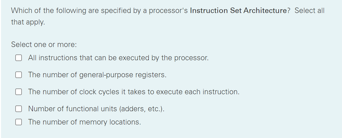 Solved Which of the following are specified by a processor's | Chegg.com