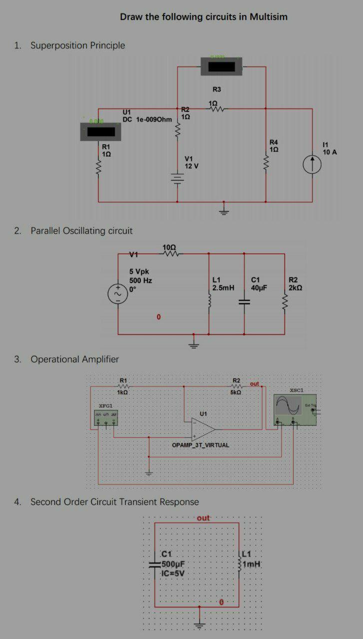 Solved Draw the following circuits in Multisim 1. | Chegg.com