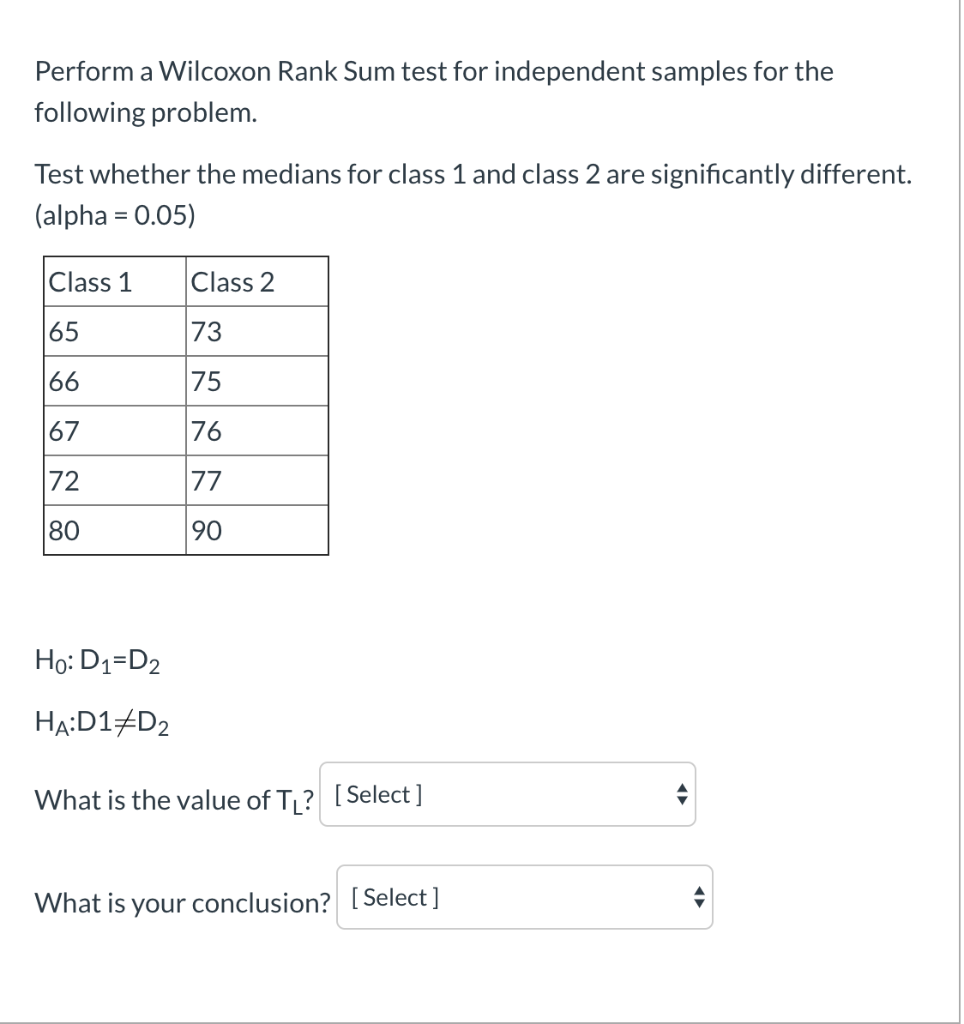Solved Perform a Wilcoxon Rank Sum test for independent | Chegg.com