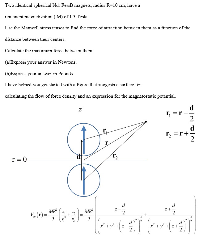 Two identical spherical Nd2Fe14B ﻿magnets, radius | Chegg.com