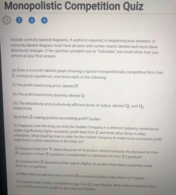 Solved Monopolistic Competition Quiz 2 Include correctly | Chegg.com