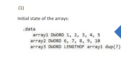 (1) Initial state of the arrays: .data array1 DWORD | Chegg.com