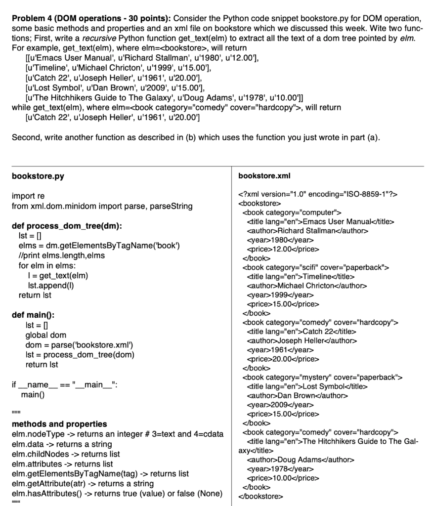 Solved Problem 4 (DOM operations - 30 points): Consider the | Chegg.com
