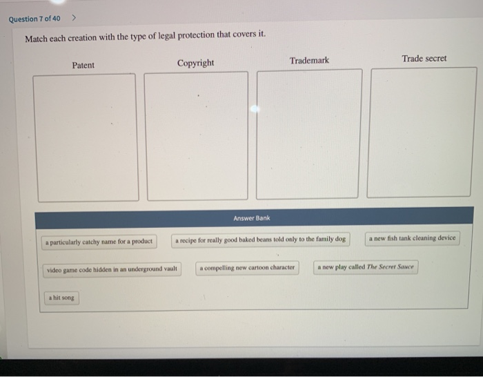 Solved Question 7 of 40> Match each creation with the type | Chegg.com