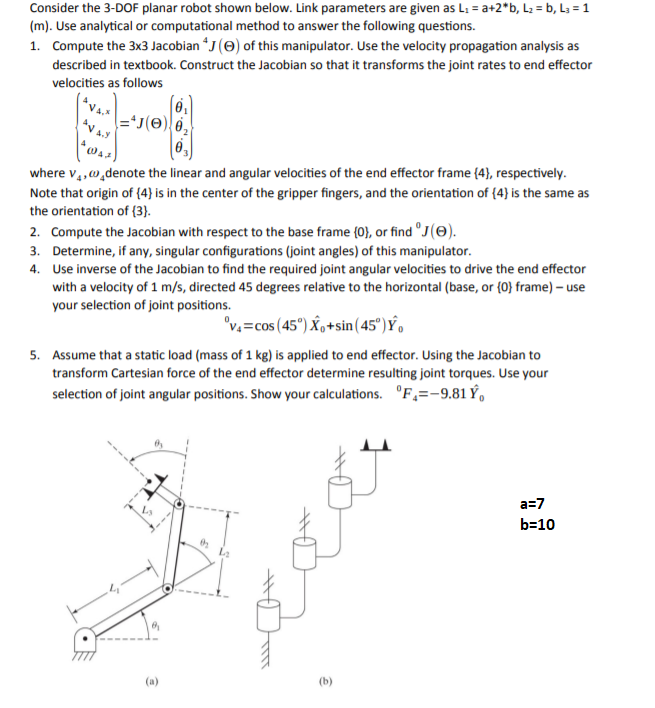 Consider the 3-DOF planar robot shown below. Link | Chegg.com