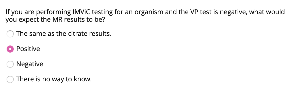 Solved If you are performing IMVIC testing for an organism | Chegg.com