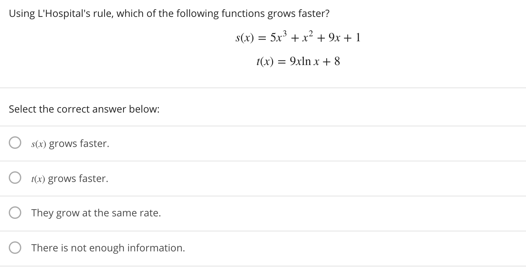 Solved Using L'Hospital's rule, which of the following | Chegg.com