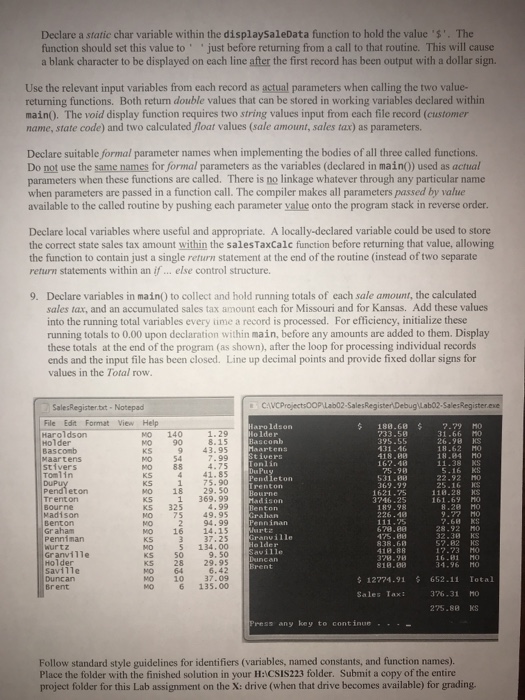 Solved Sales Register Calculation and Display using | Chegg.com