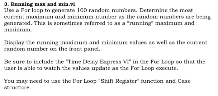 3. Running max and min.vi Use a For loop to generate | Chegg.com