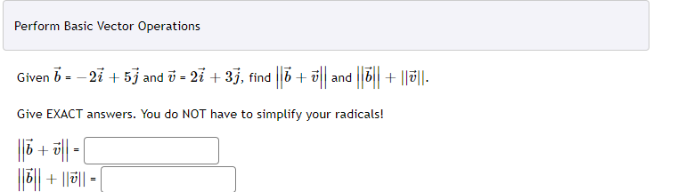 Solved Perform Basic Vector Operations Given b = -27 + 5j | Chegg.com