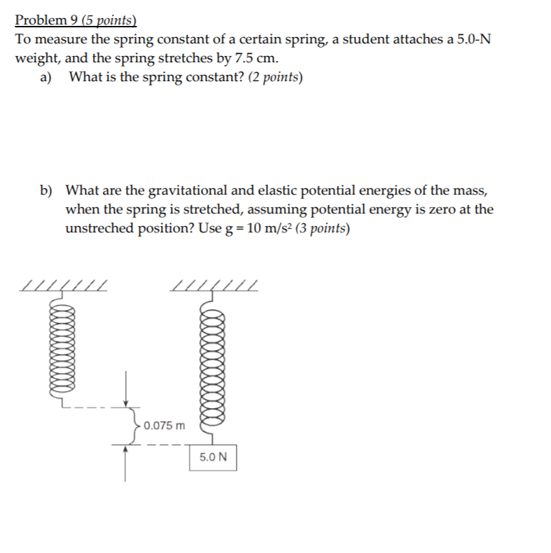 Solved Problem 9 (5 points) To measure the spring constant | Chegg.com