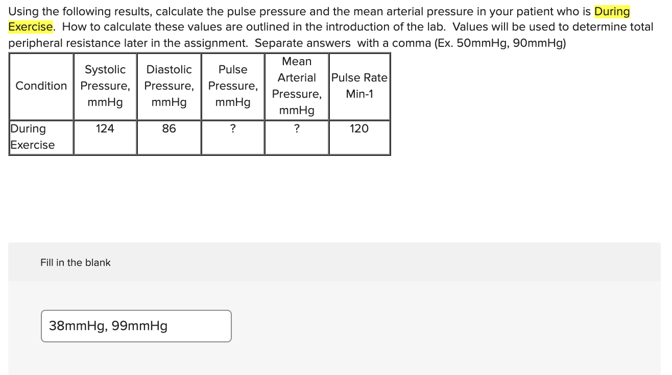Solved Using the following results, calculate the pulse | Chegg.com