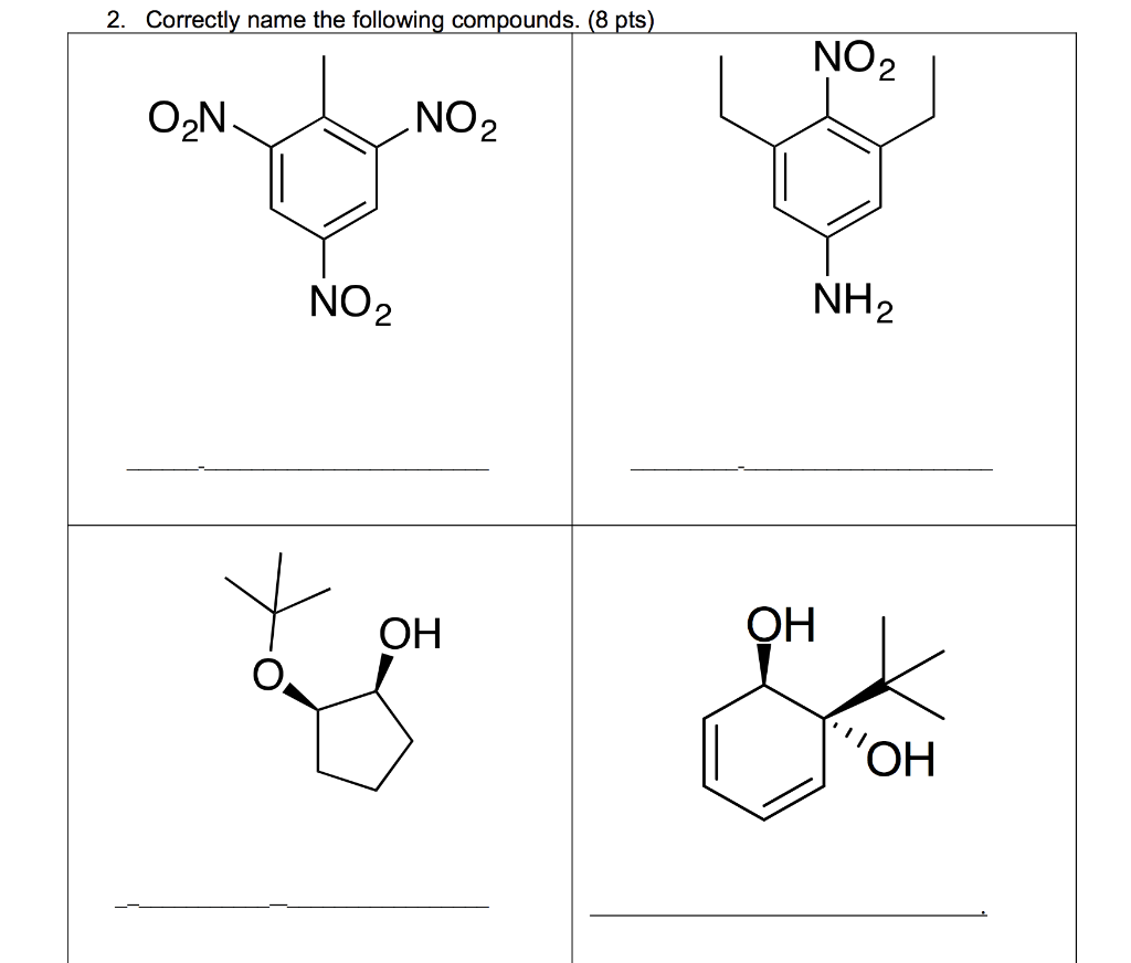 Solved 2. Correctly name the following compounds. (8 pts) | Chegg.com