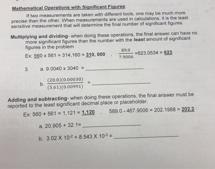 Solved Mathematical Operations with Significant Fiqures: If | Chegg.com