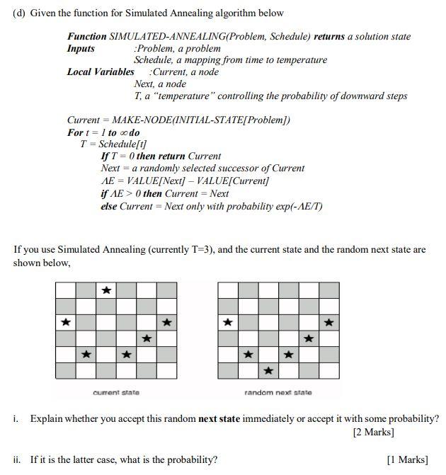 (d) Given the function for Simulated Annealing | Chegg.com