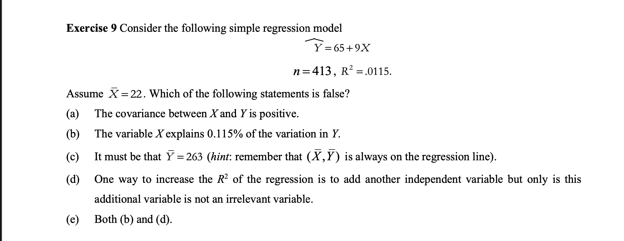 Solved Exercise 9 Consider The Following Simple Regression 1383