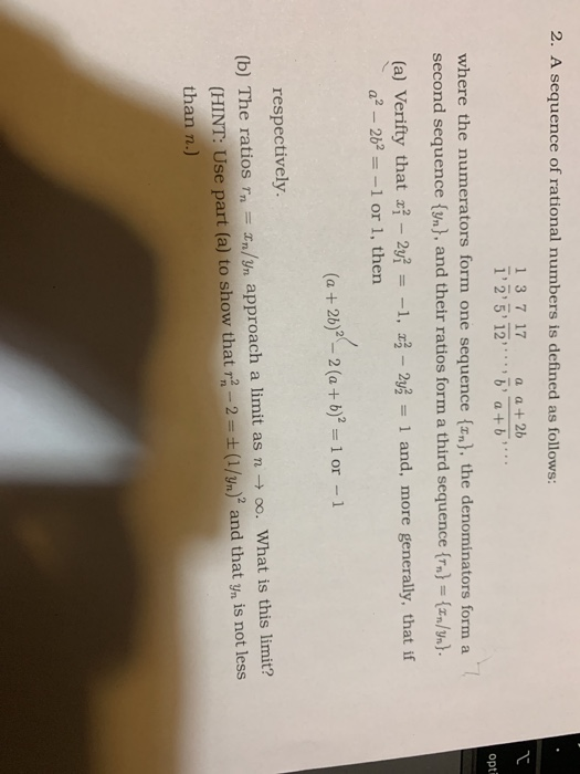 Solved 2. A sequence of rational numbers is defined as | Chegg.com