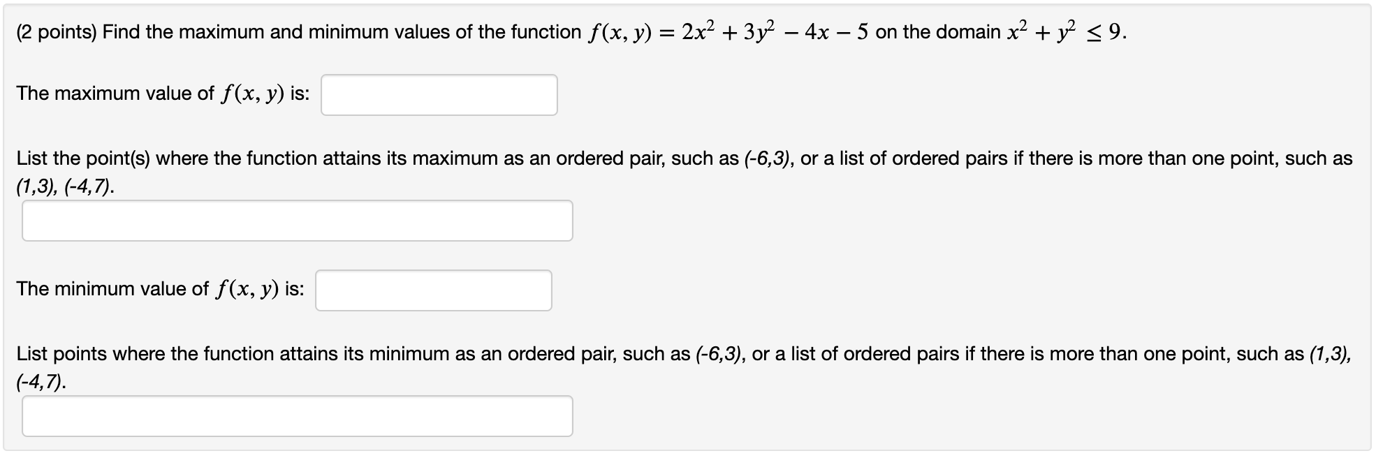 Solved (2 points) Find the maximum and minimum values of the | Chegg.com