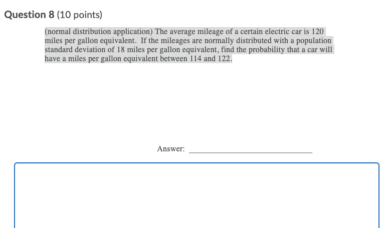 Solved Question 8 (10 points) (normal distribution | Chegg.com